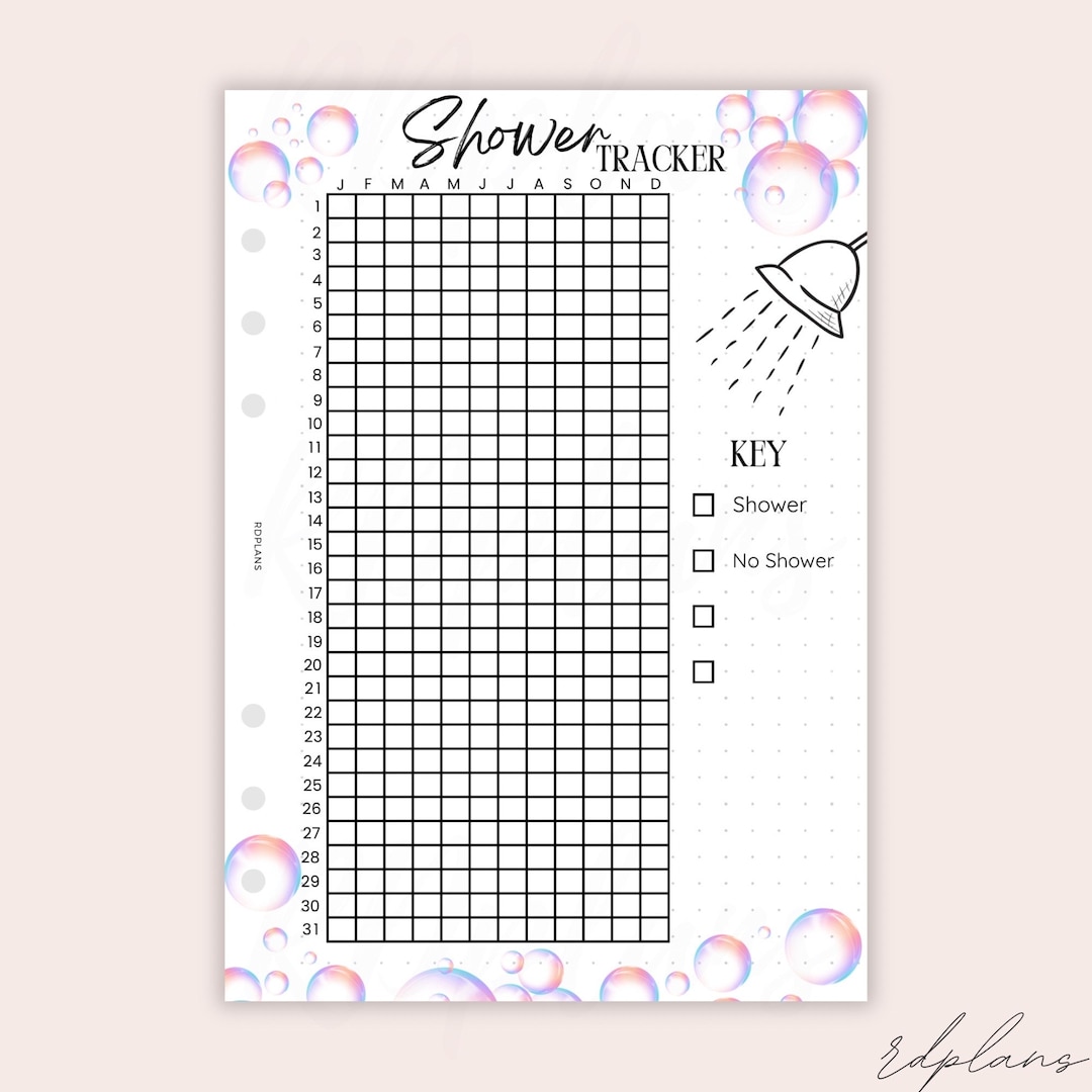 Yearly Shower Tracker A5 Dot Grid Planner Journal Spread Journaling ...