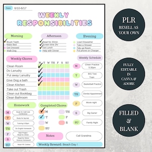 Editable Responsibility Chore Chart for Kids | Printable | Kids Daily ...