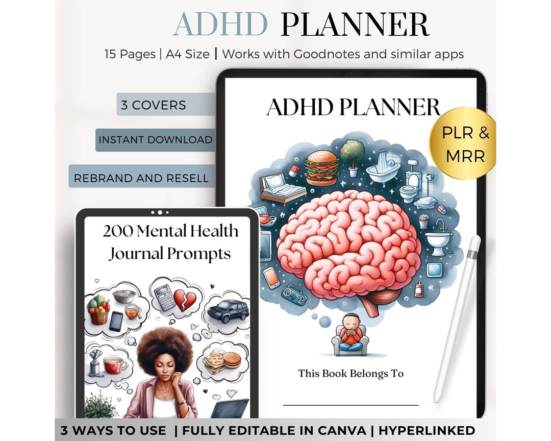 PLR ADHD Digital Planner for iPad | Goodnotes + Android | Adult ADHD ...