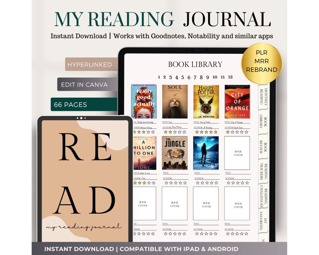 Digital Reading Journal | Book Review & Library Tracker for Goodnotes ...