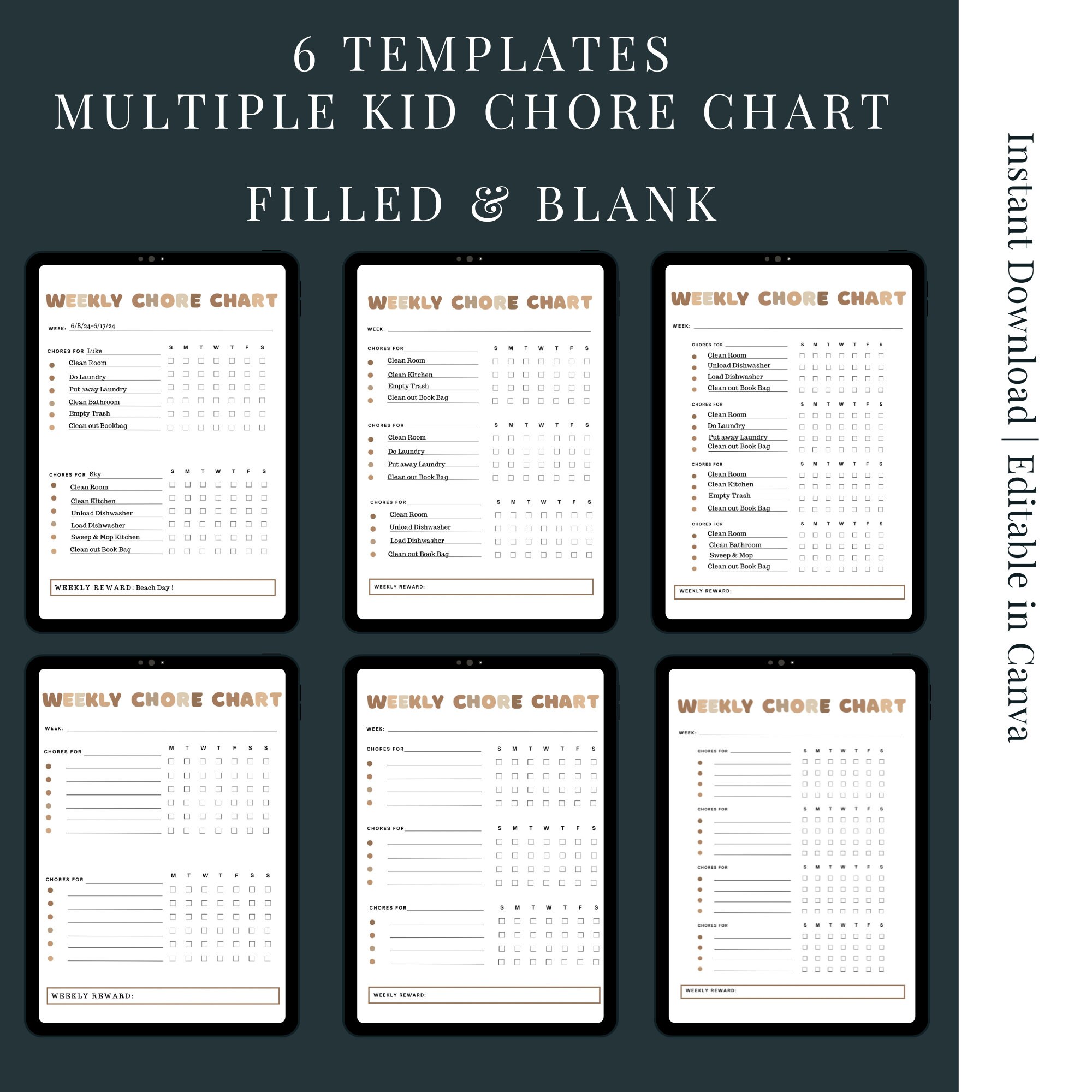 Editable Chore Chart for Kids Printable Kids Chore Chart PLR Kids Chore ...