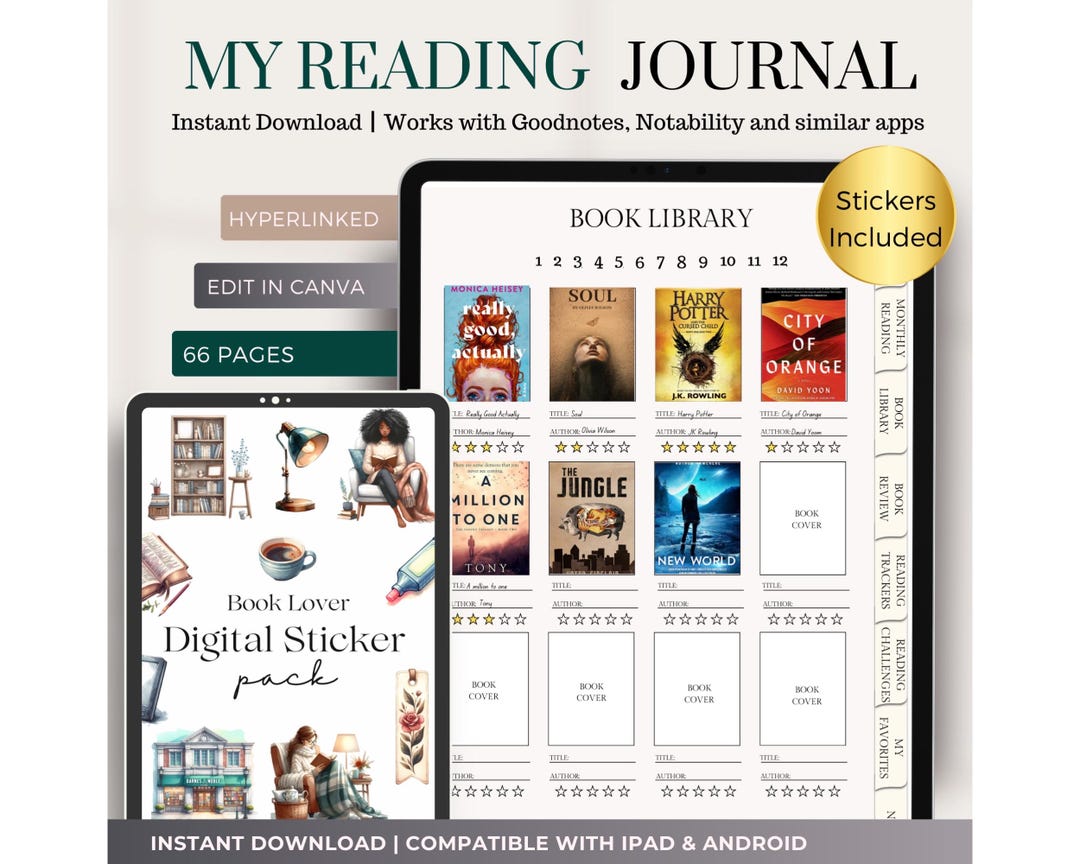 Digital Reading Journal | Book Review & Library Tracker for Goodnotes ...