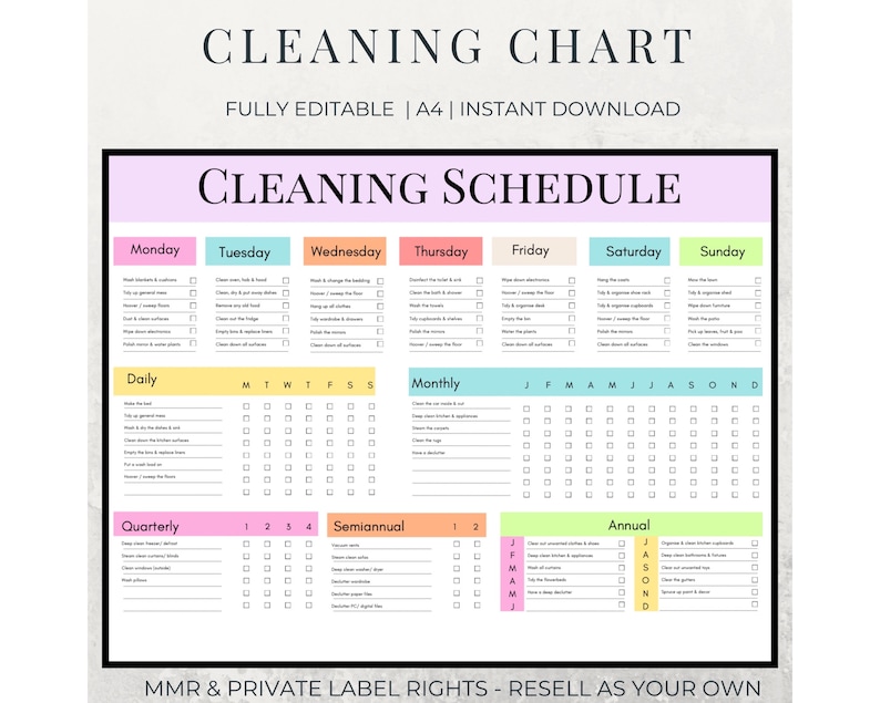 EDITABLE Cleaning Chart Cleaning Checklist Cleaning Planneadhd Cleaning ...