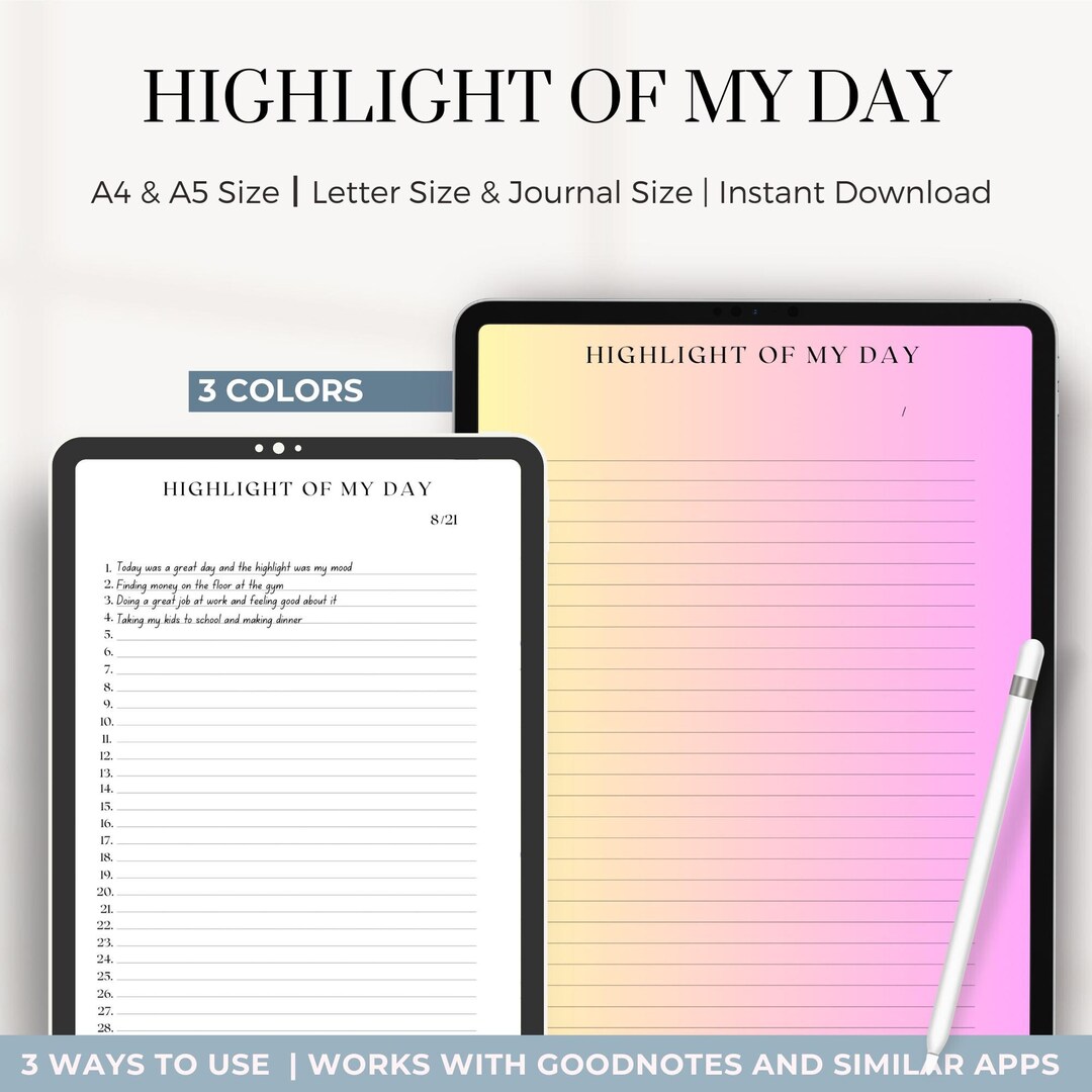 Highlight of My Day Tracker: Printable Gratitude Journal (PDF) - Etsy