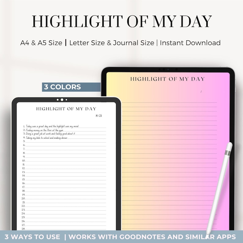 Highlight of My Day Tracker: Printable Gratitude Journal (PDF) - Etsy