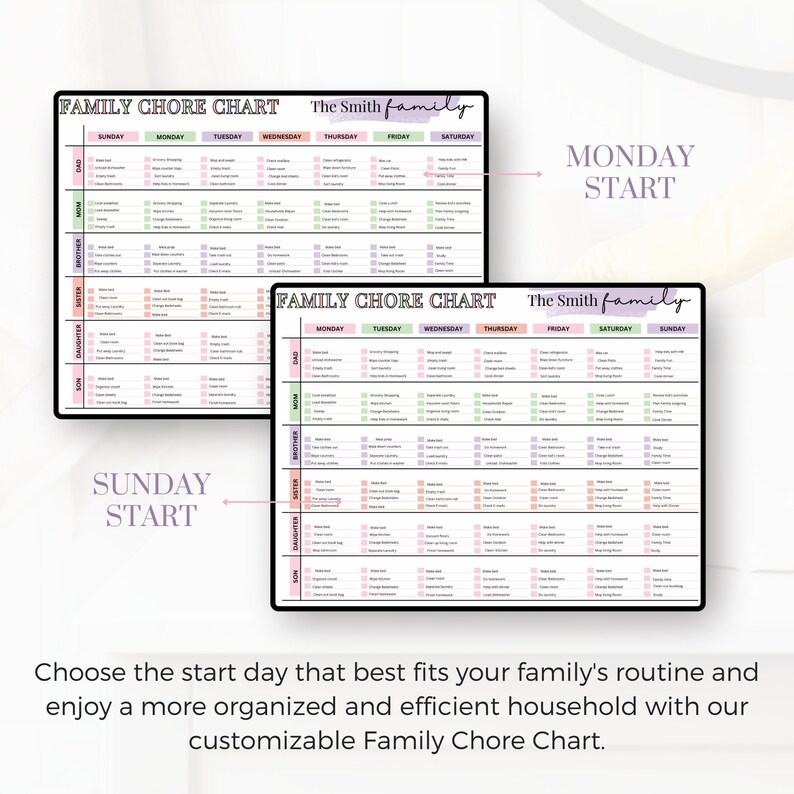 Multiple People Family Chore Chart editable Family Planner Printable ...
