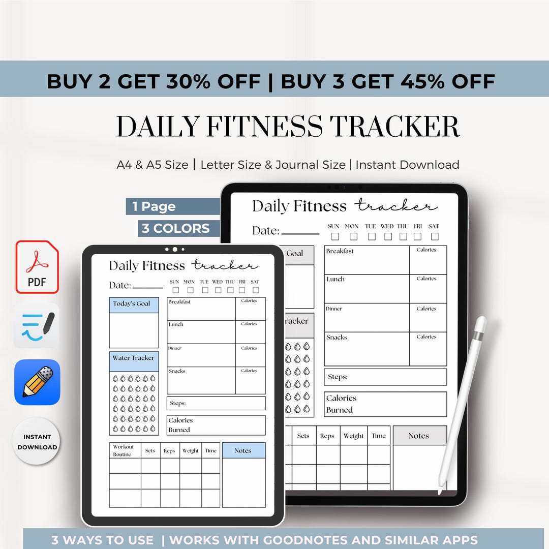 Workout Tracker Printable, Daily Exercise Log, Workout Planner, Fitness ...