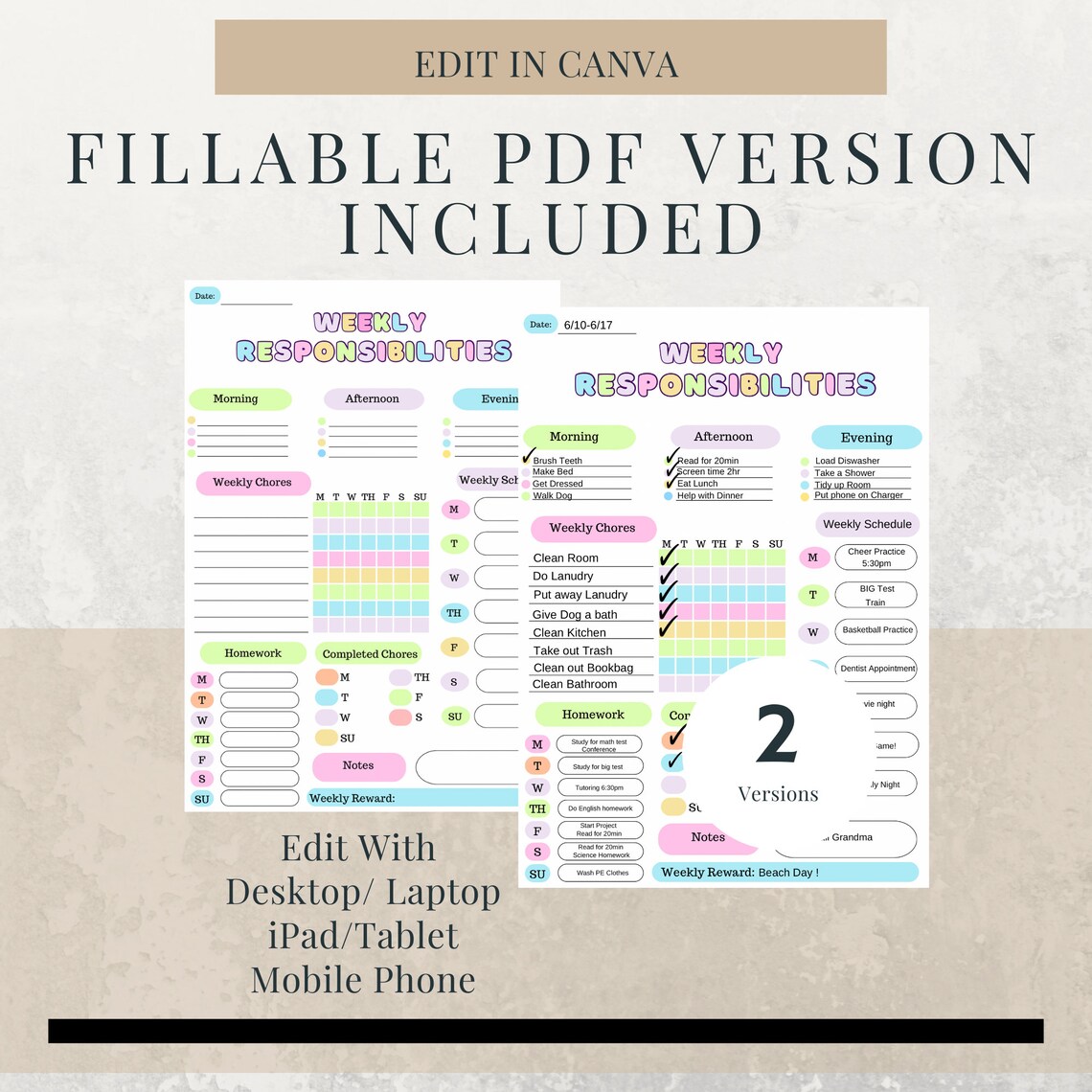 Editable Responsibility Chore Chart for Kids Printable Kids Daily ...