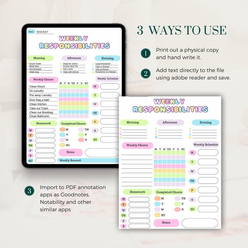 Editable Responsibility Chore Chart for Kids | Printable | Kids Daily ...