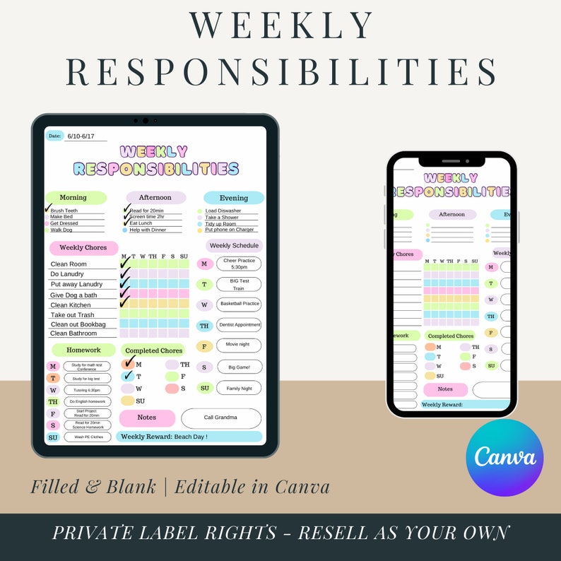 Editable Responsibility Chore Chart for Kids Printable Kids Daily ...