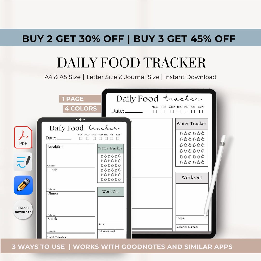 Daily Food Diary Printable, Food Diary, Daily Calorie Tracker, Daily ...