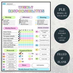 Editable Responsibility Chore Chart for Kids Printable Kids Daily ...