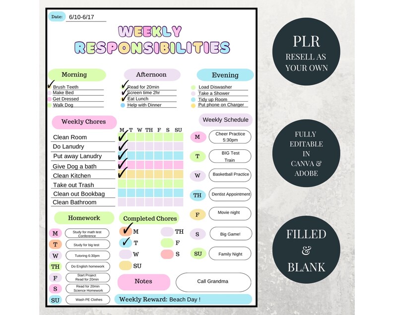 Editable Responsibility Chore Chart for Kids Printable Kids Daily ...
