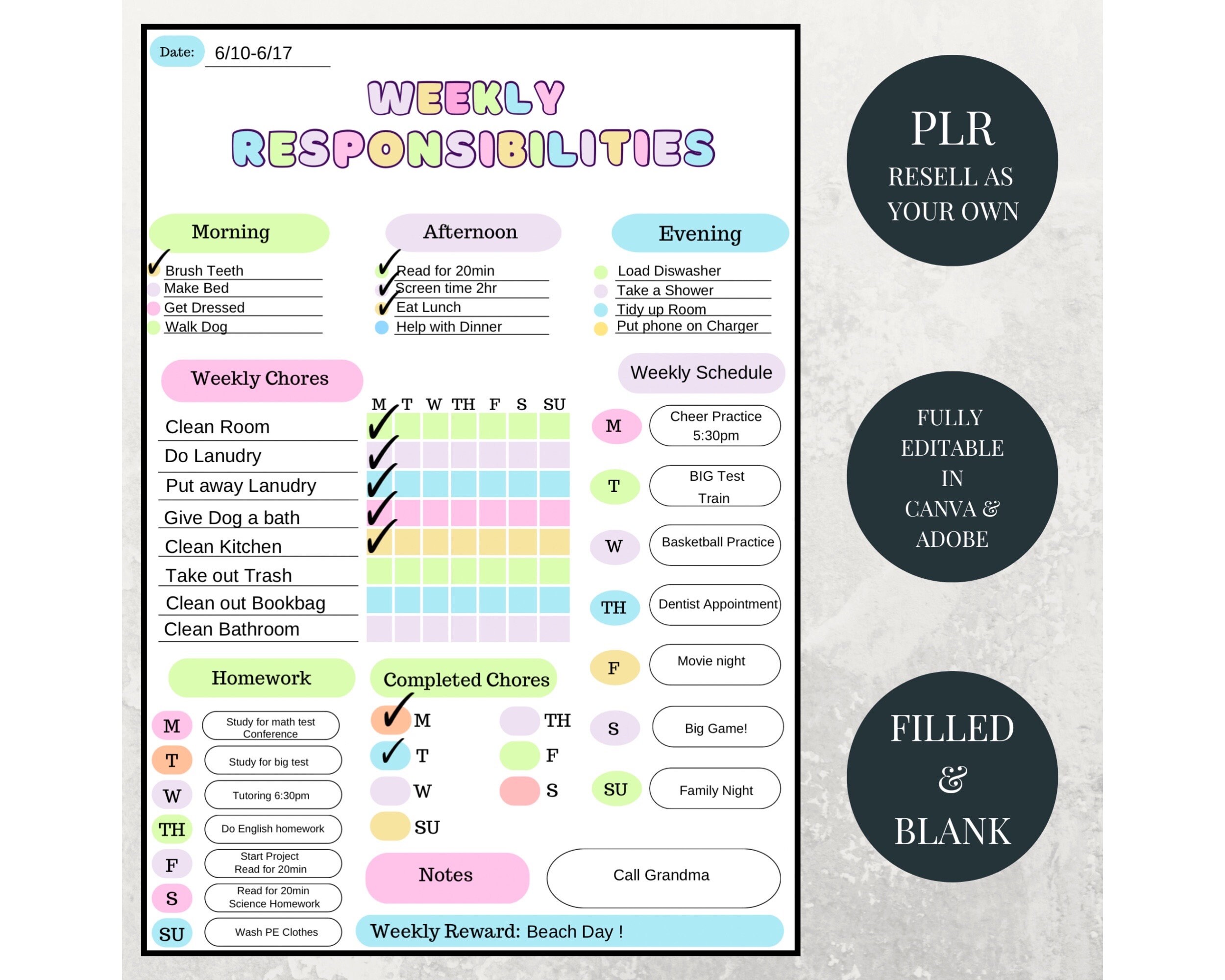 Editable Responsibility Chore Chart for Kids Printable Kids Daily ...