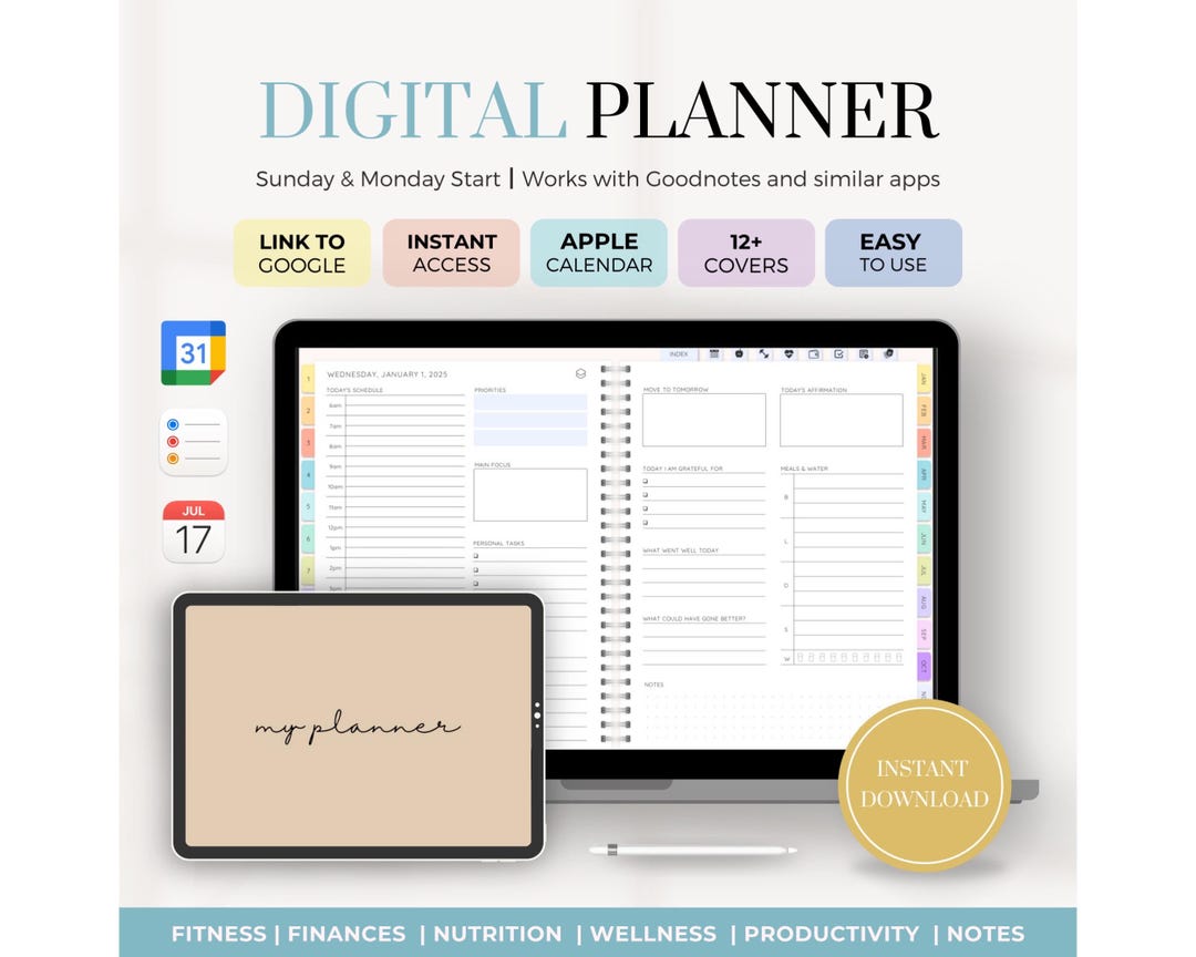 2025 All-in-one Digital Planner Hyperlink Digital Planner Apple Google ...