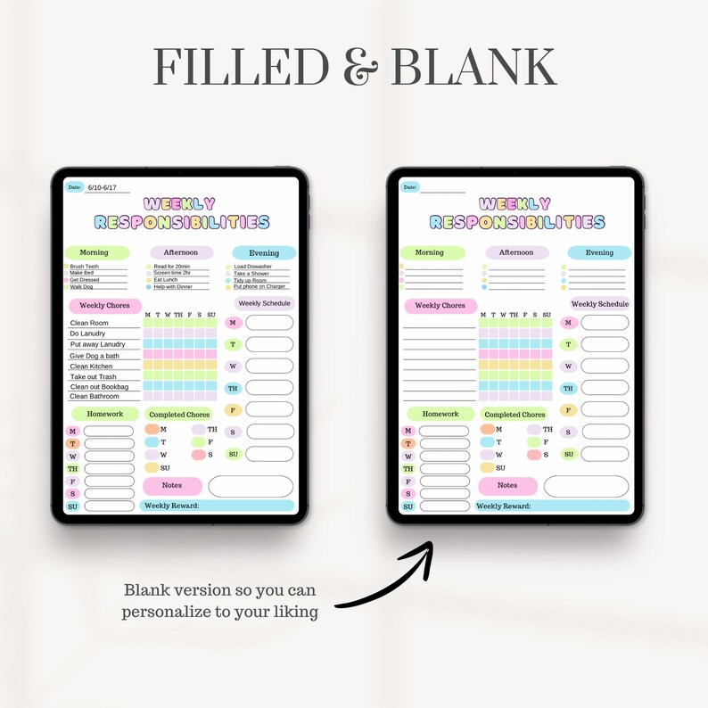 Editable Responsibility Chore Chart for Kids | Printable | Kids Daily ...