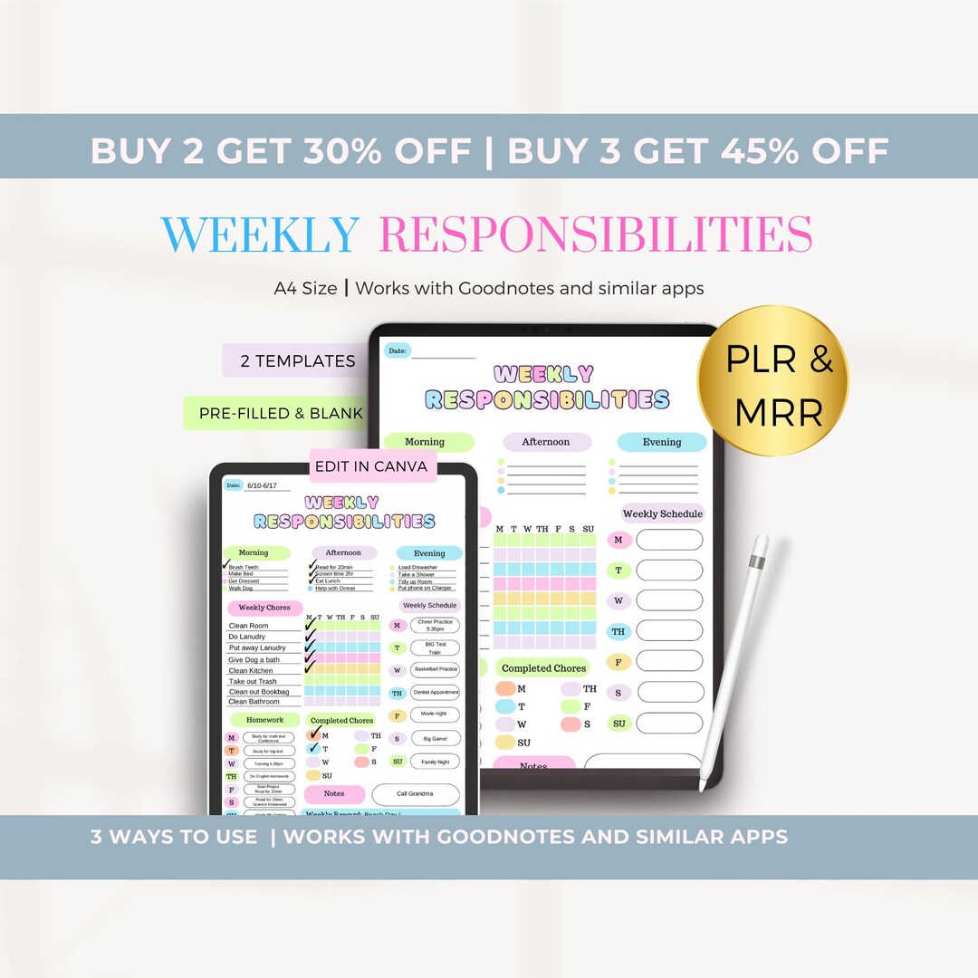 Editable Responsibility Chart for Kids | Printable Kids Daily Weekly ...