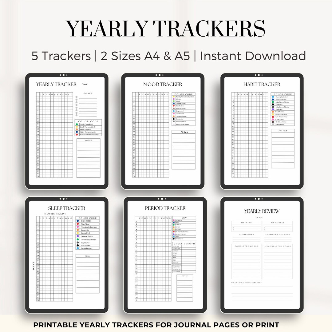 Yearly Trackers PRINTABLE | Journal Pages | Mood Tracker | Printable ...