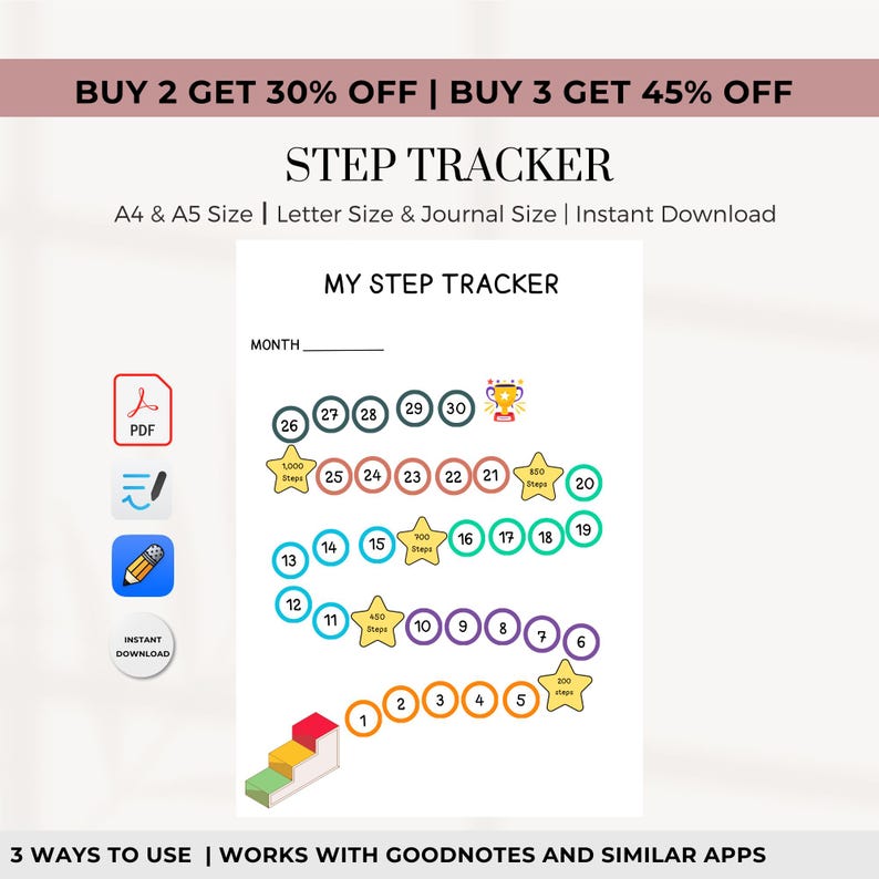 Printable Step Tracker: A4 & A5 Fitness Journal Pages (digital Download ...