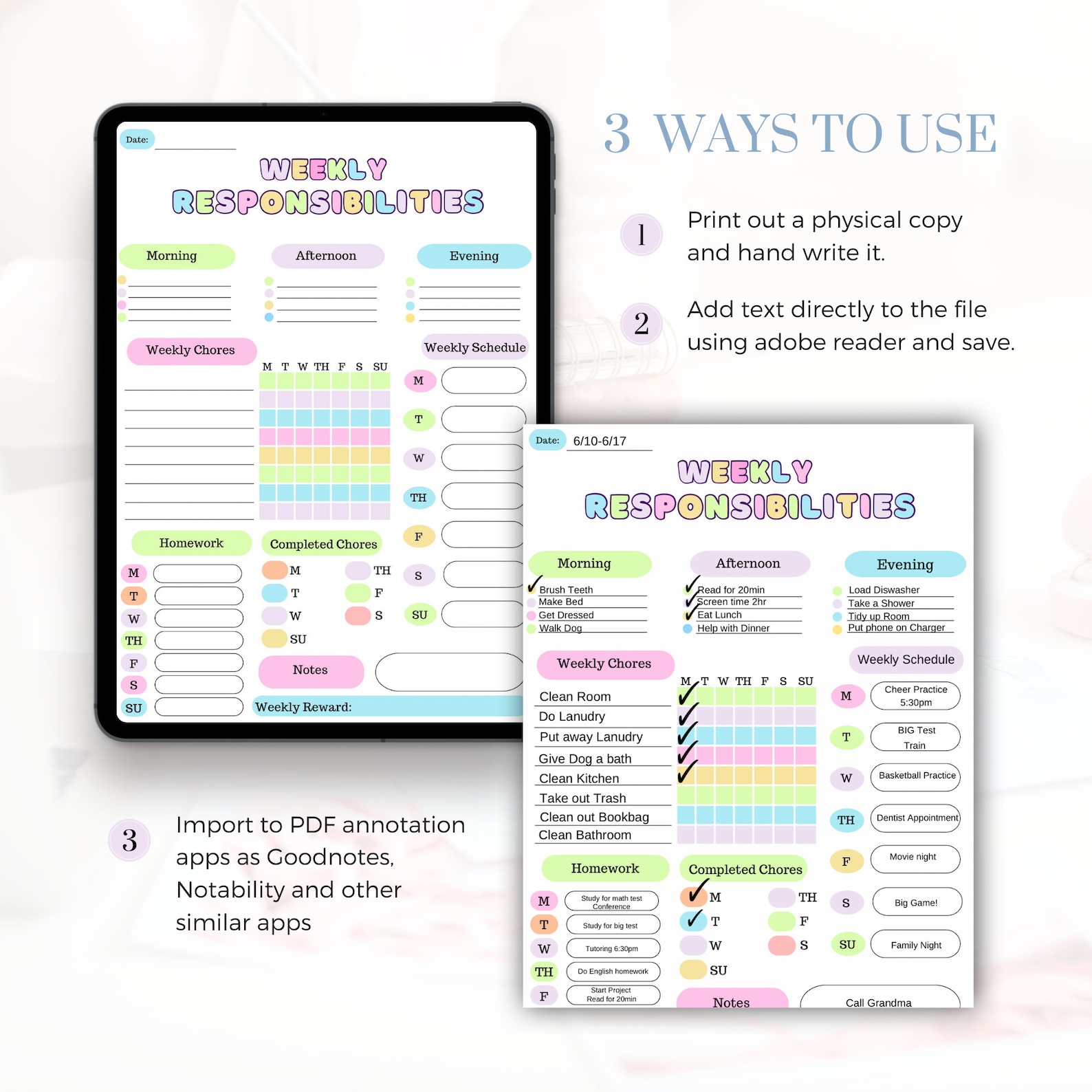 Editable Responsibility Chore Chart for Kids Printable Kids Daily ...