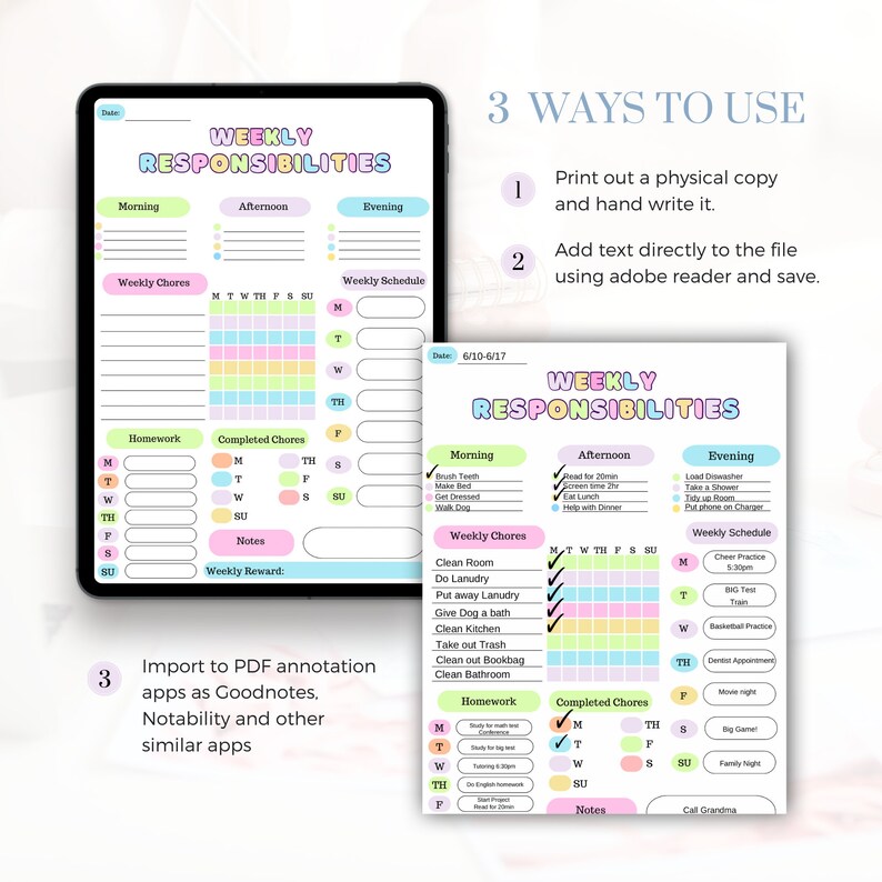 Editable Responsibility Chore Chart for Kids Printable Kids Daily ...