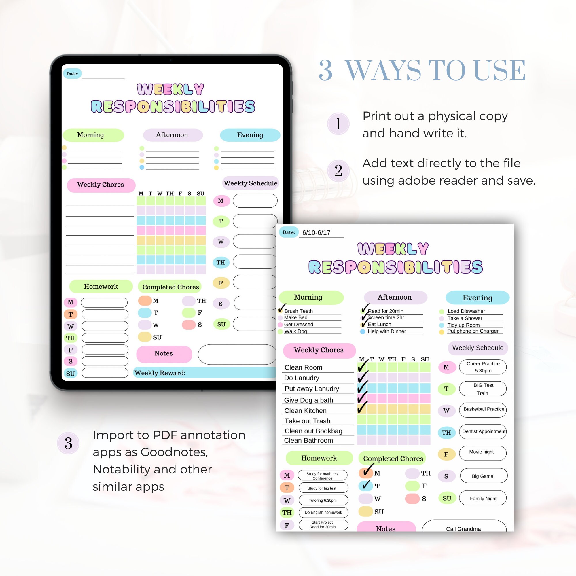 Editable Responsibility Chore Chart for Kids Printable Kids Daily ...