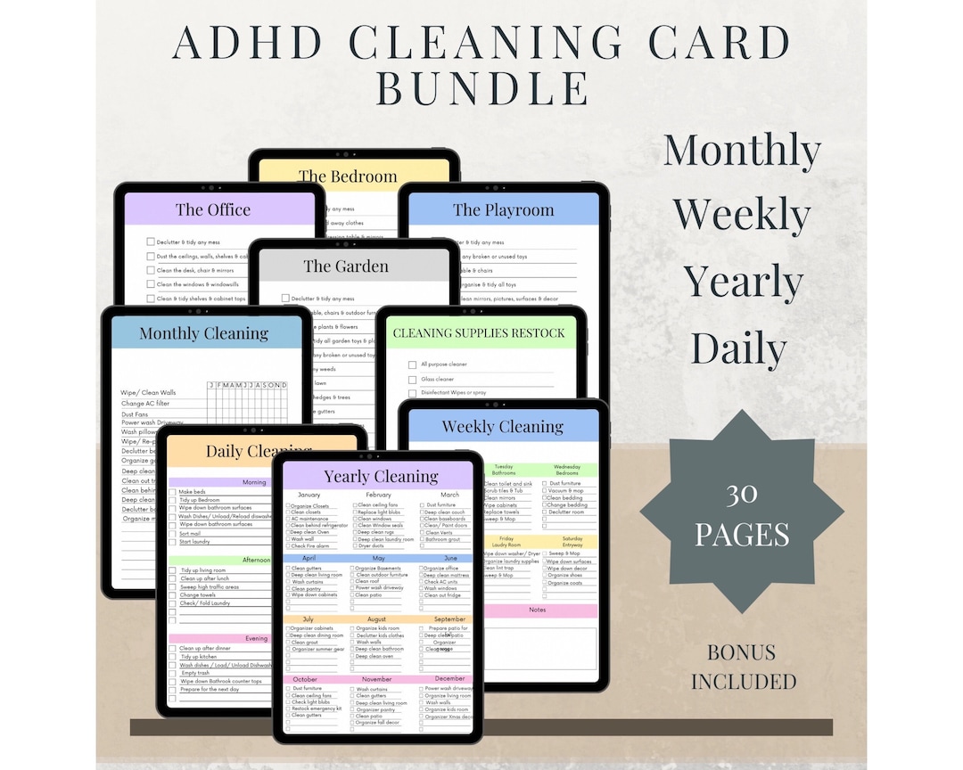 ADHD Cleaning Planner Bundle Pdf Editable Canva | Home Cleaning ...