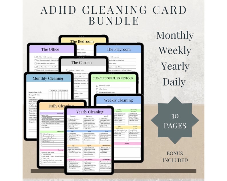 ADHD Cleaning Planner Bundle Pdf Editable Canva | Home Cleaning ...