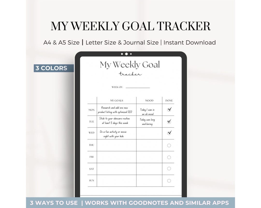 Weekly Digital Goal Planner | Printable PDF Weekly Goal Tracker ...