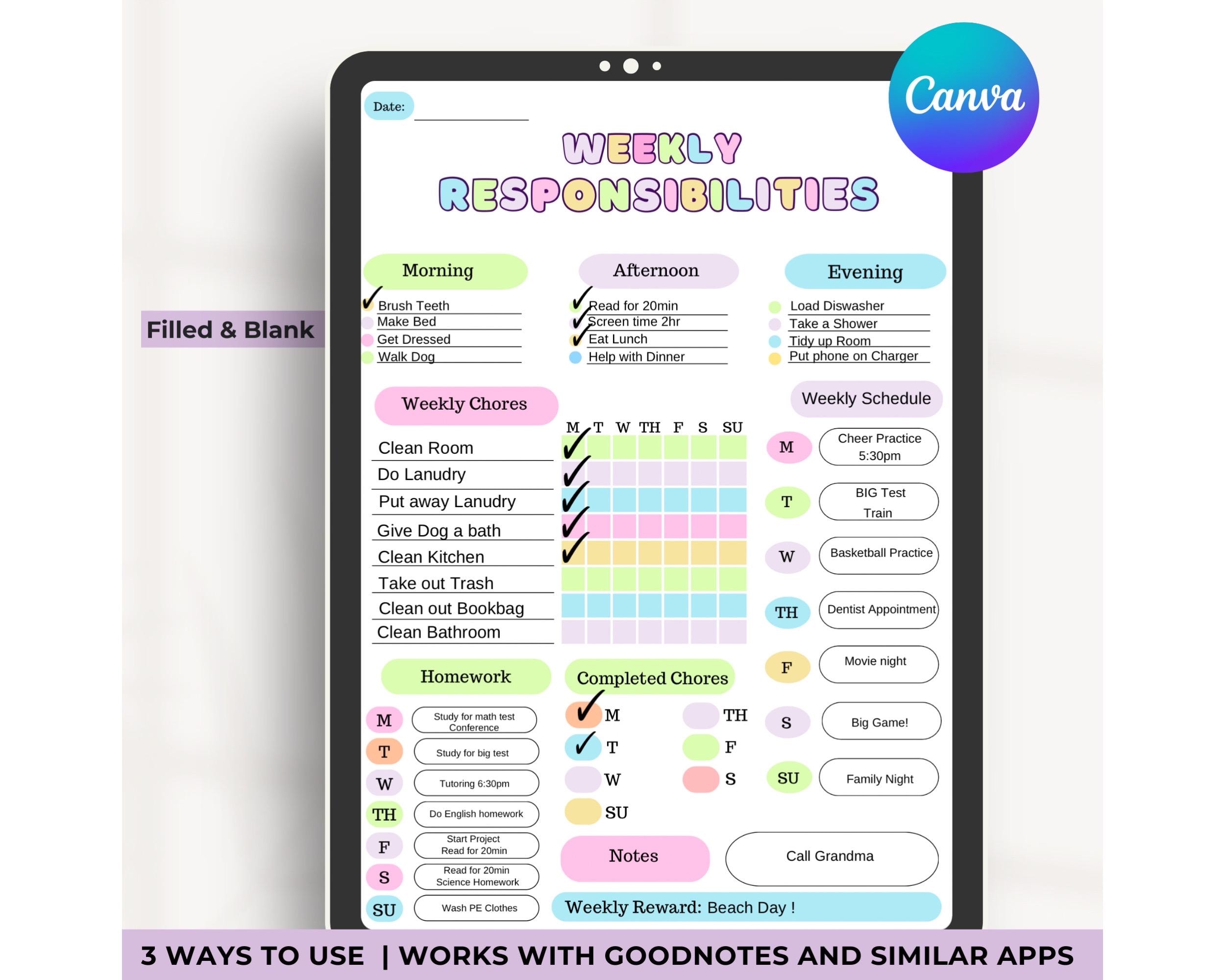 Editable Responsibility Chore Chart for Kids | Printable | Kids Daily ...