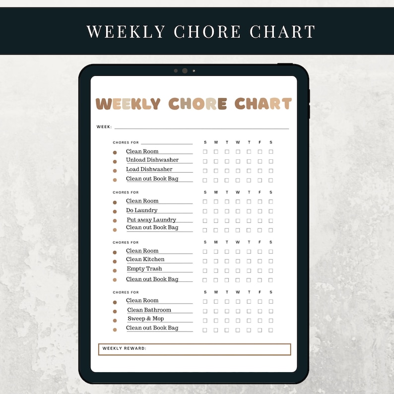 Editable Chore Chart for Kids Printable Kids Chore Chart PLR Kids Chore ...