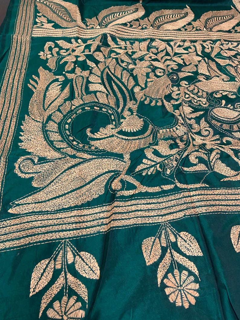 Hand Embroidered Kantha Stitch Saree for Any Special Occasion - Etsy