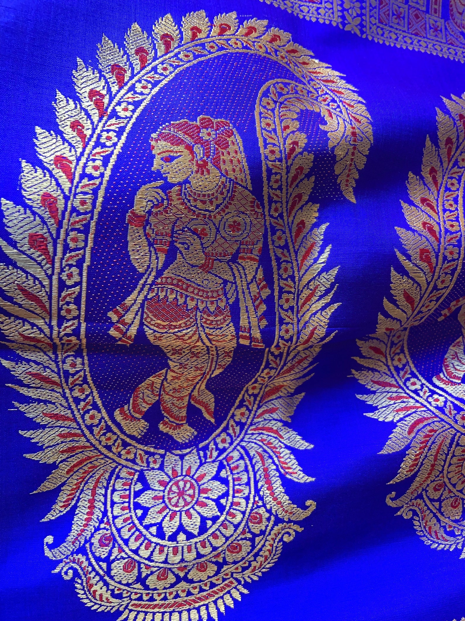 Pure Handwoven Bishnupuri Baluchari Saree With Blouse Piece/ Blue Color ...