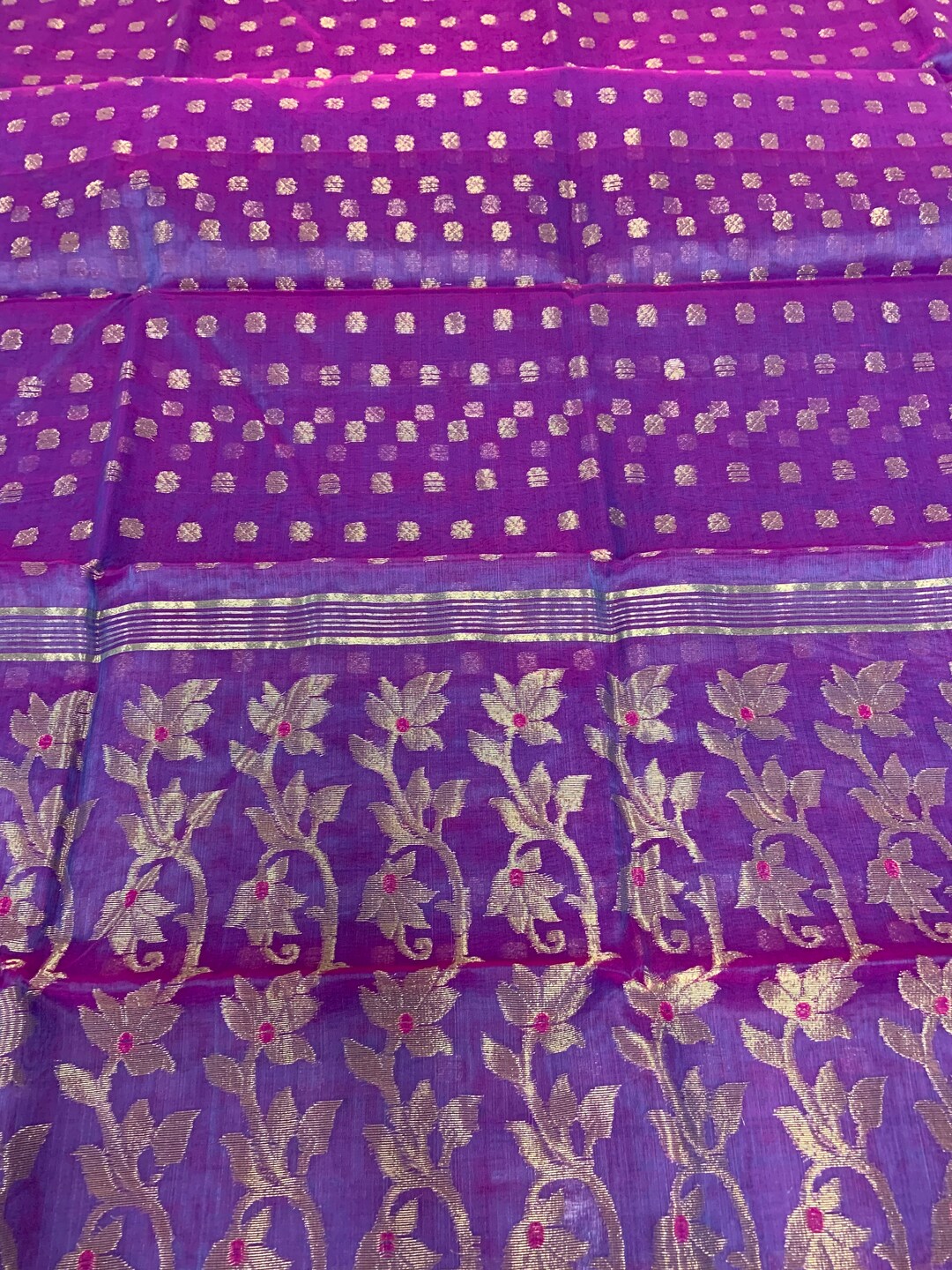 Vibrant Purple Color Muslim Saree With Golden Zari Threads Jamdani ...