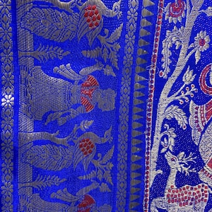 Pure Handwoven Bishnupuri Baluchari Saree With Blouse Piece/ Blue Color ...