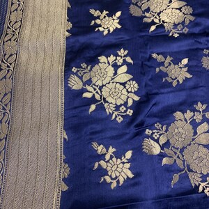 Exclusive Navy Blue Color Mashru Banarasi Saree Direct From Banaras ...