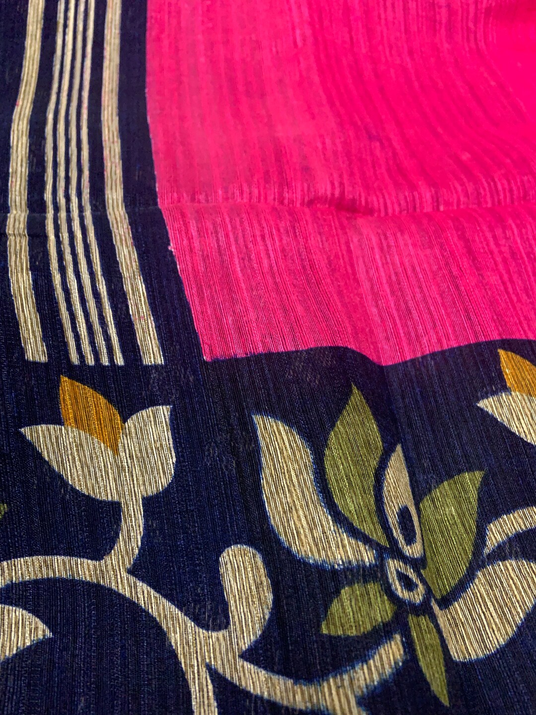Painted Matka Saree by a Bengal Artisan / Pink Color and Black Border ...