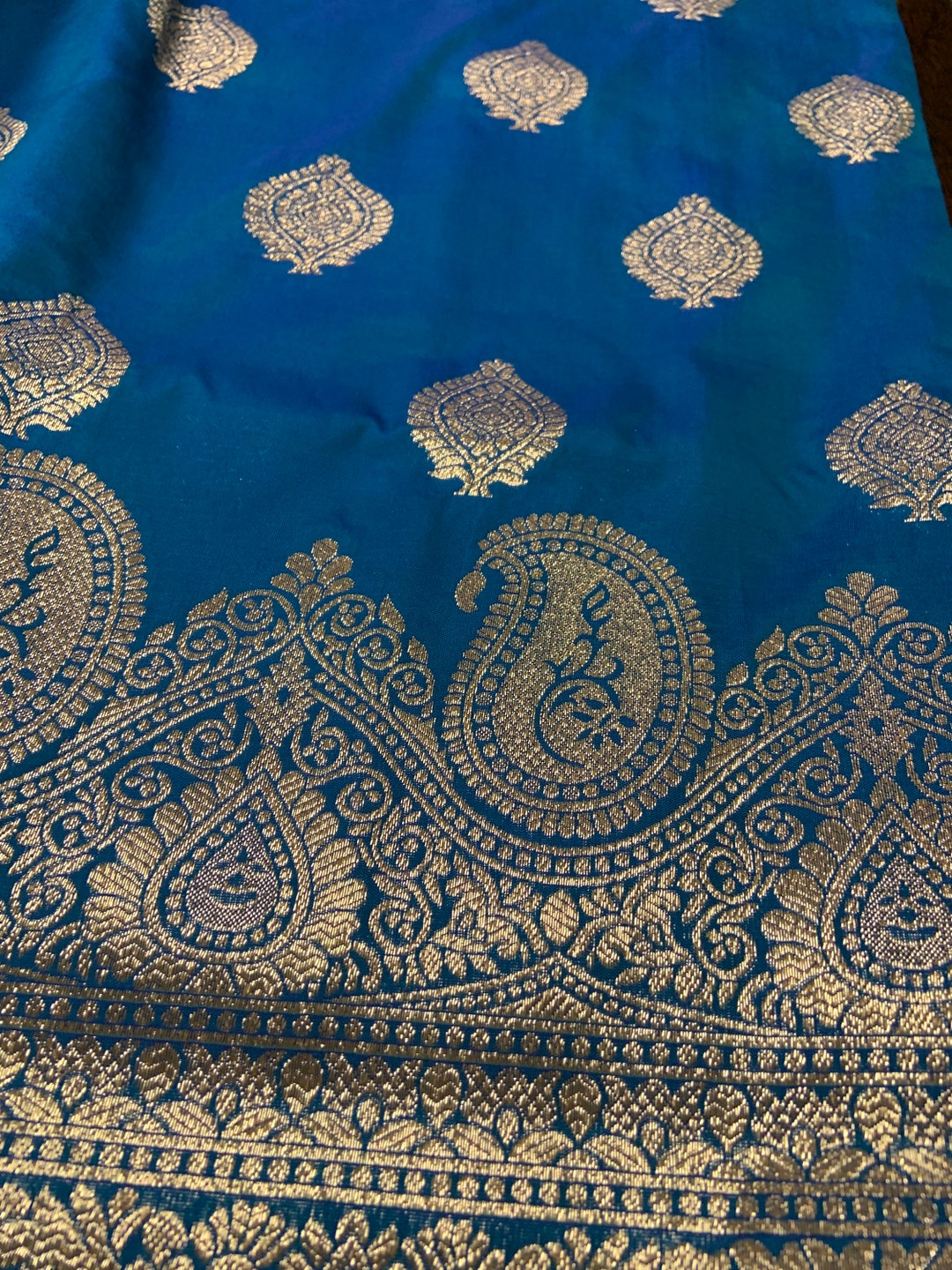 Vibrant Looking Sea Blue Color South Silk Saree With Zari/threads Works ...