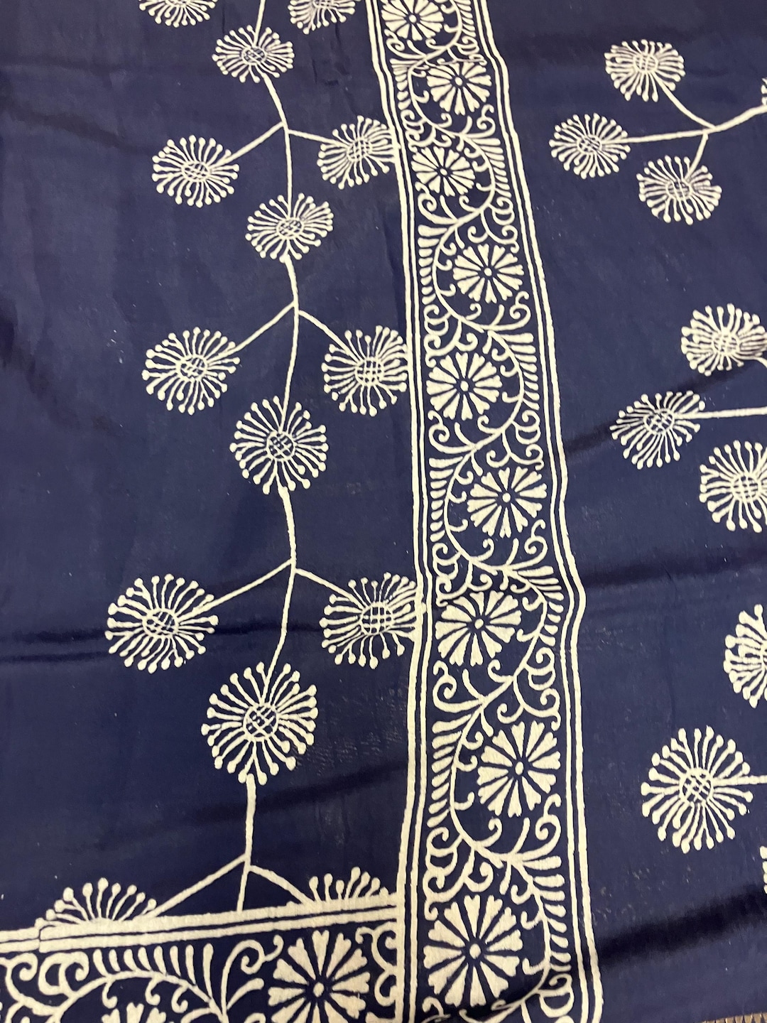 Exclusive Hand Woven Bengal Cotton Block Print Saree Quter Space Blue ...