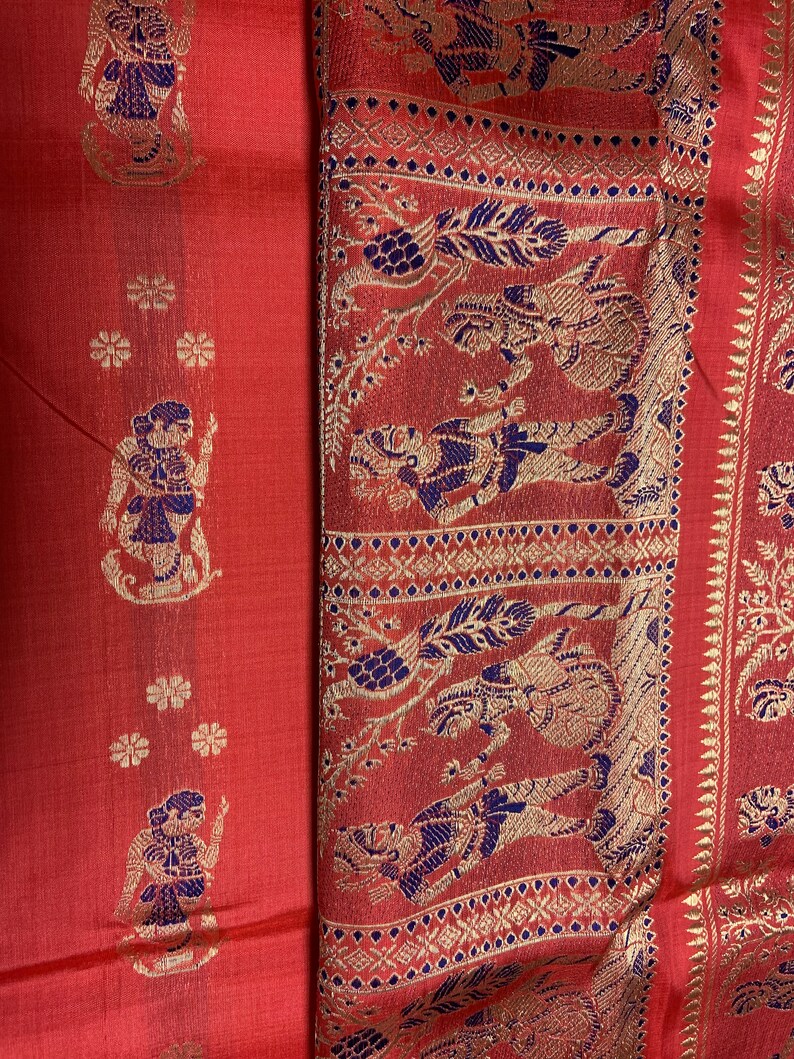 Hand Woven Pure Baluchari Silk Saree Tomato Red Color With Figure ...