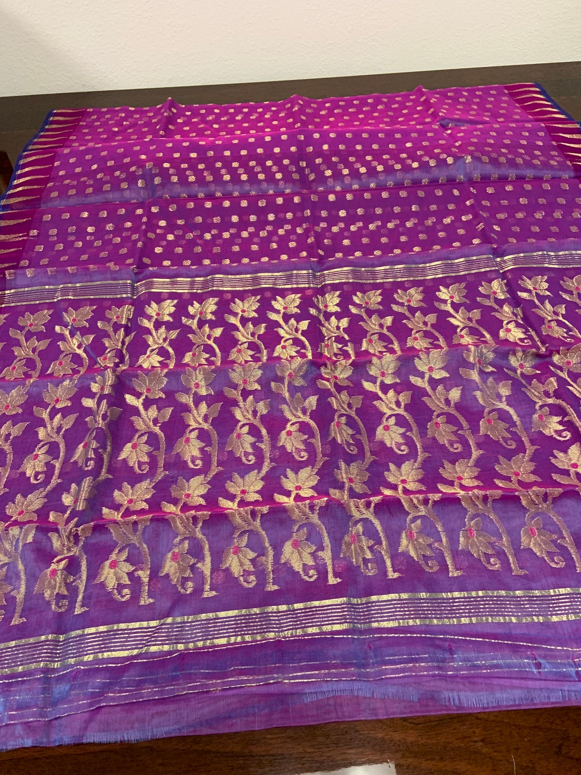 Vibrant Purple Color Muslim Saree With Golden Zari Threads Jamdani ...