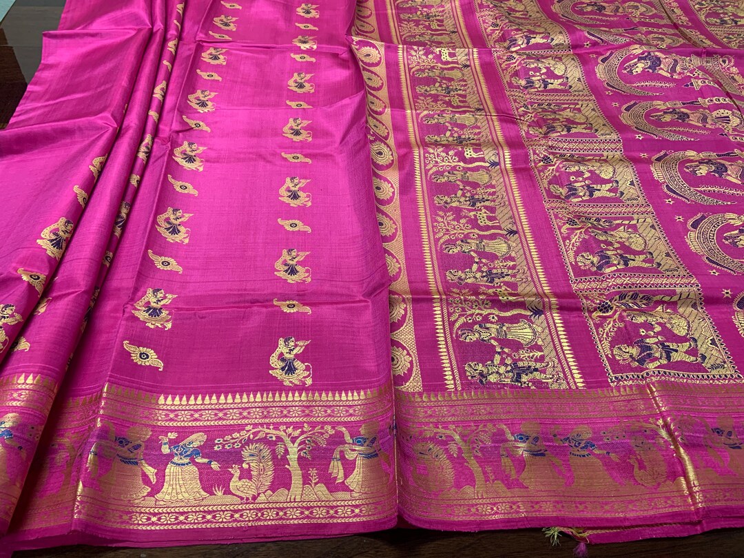 Bengal Heritage Handwoven Pure Baluchari Saree Silk Mark Certified Pink ...