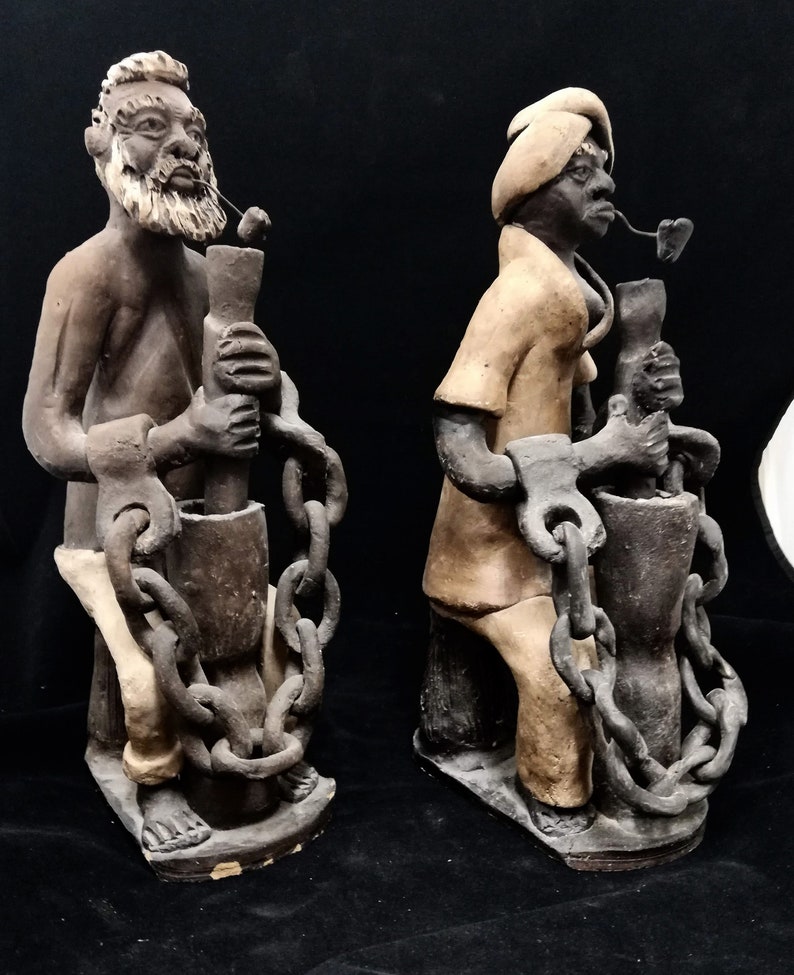 Black African Slave Art, Slaves in Chains Original Sculpture Pair ...
