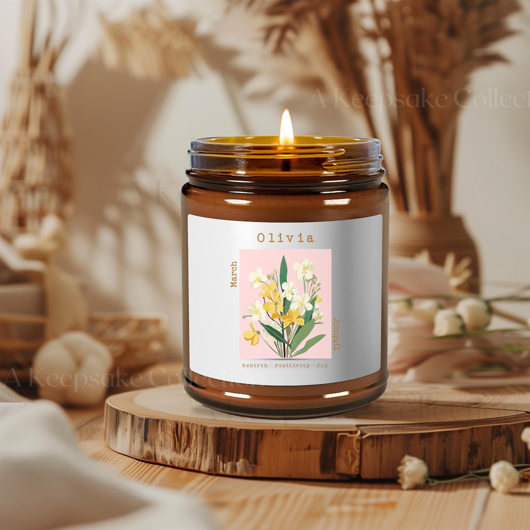 Personalized Birth Flower Candle, Mothers Day Gift for Mom, Custom Name ...