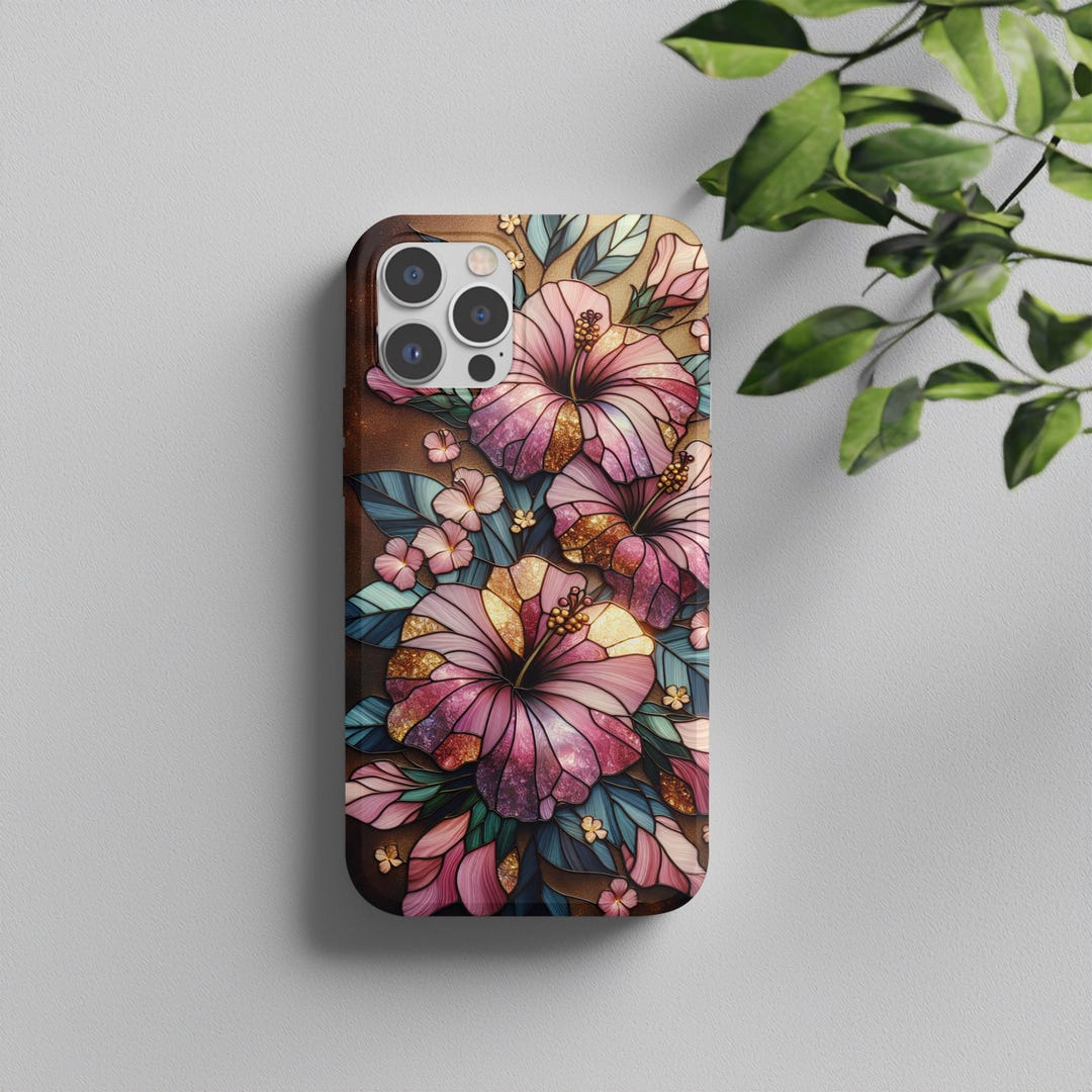 Stained Glass Hibiscus Phone Case: Protective Floral Cover - Etsy