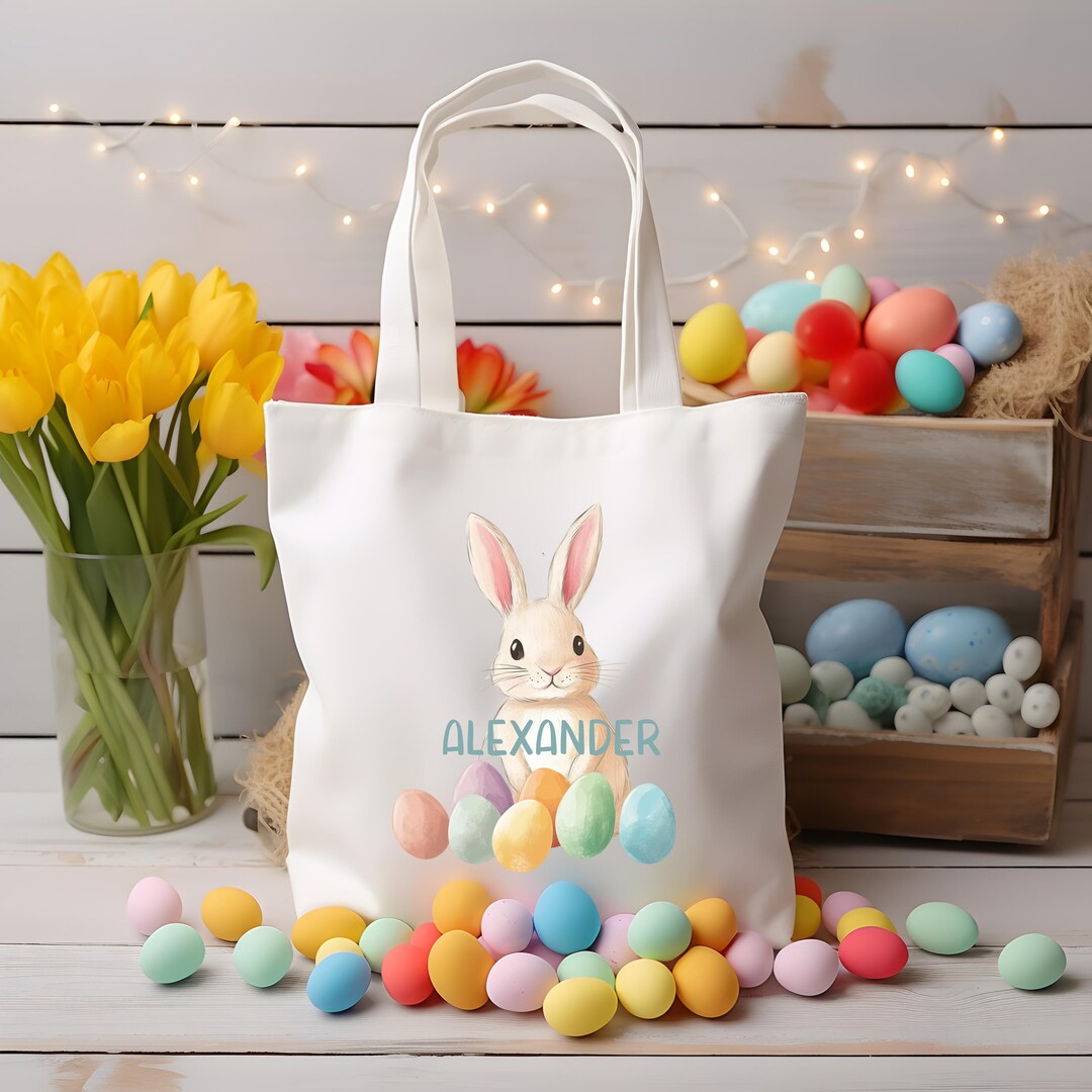 Personalized Easter Tote Bag, Custom Name Easter Egg Bag, Easter Gift Bag for Kids, Child’s ...
