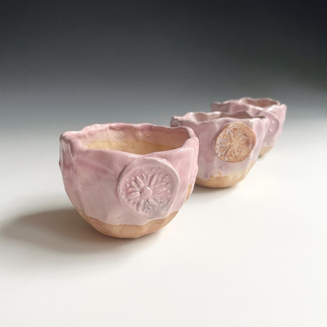 A Set of Three Pink Flower Pinch Pots, Cheery Room Decor, Handmade ...