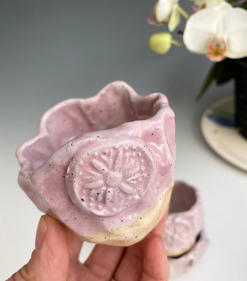 A Set of Three Pink Flower Pinch Pots Cheery Room Decor - Etsy