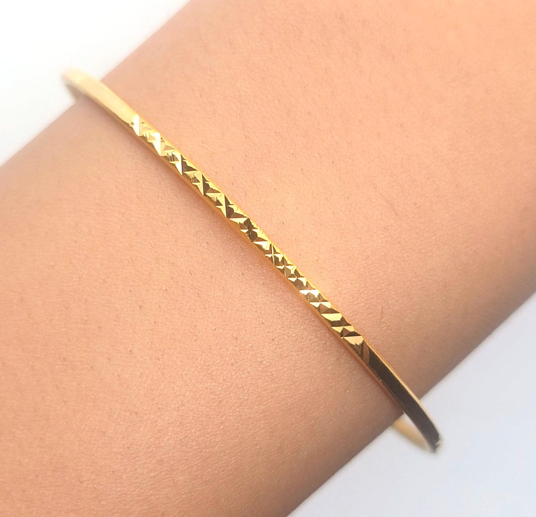 Handmade Solid Gold Bangle: Diamond Cut Real Gold Bracelet - Etsy