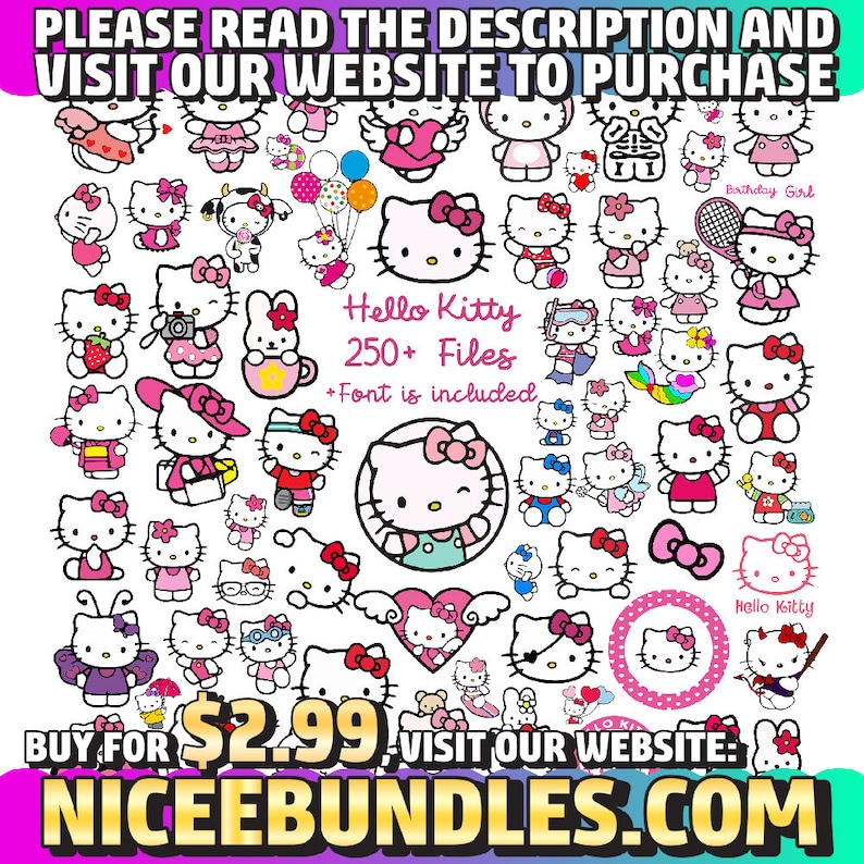 Hello Kitty Svg Bundle, Hello Kitty Birthday Svg, Hello Kitty Clipart ...